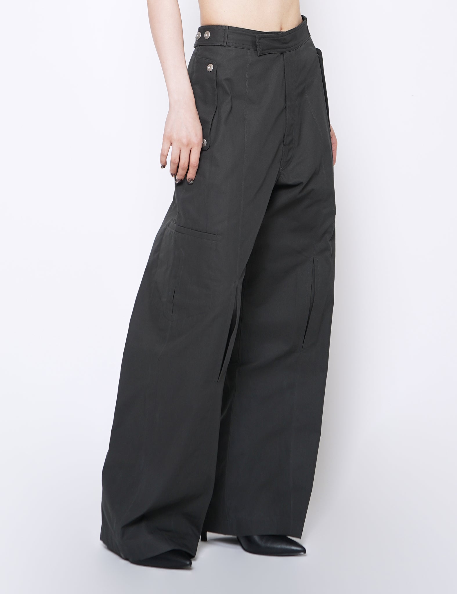OMAR AFRIDI CHARCOAL COTTON GABARDINE CAROL TROUSERS