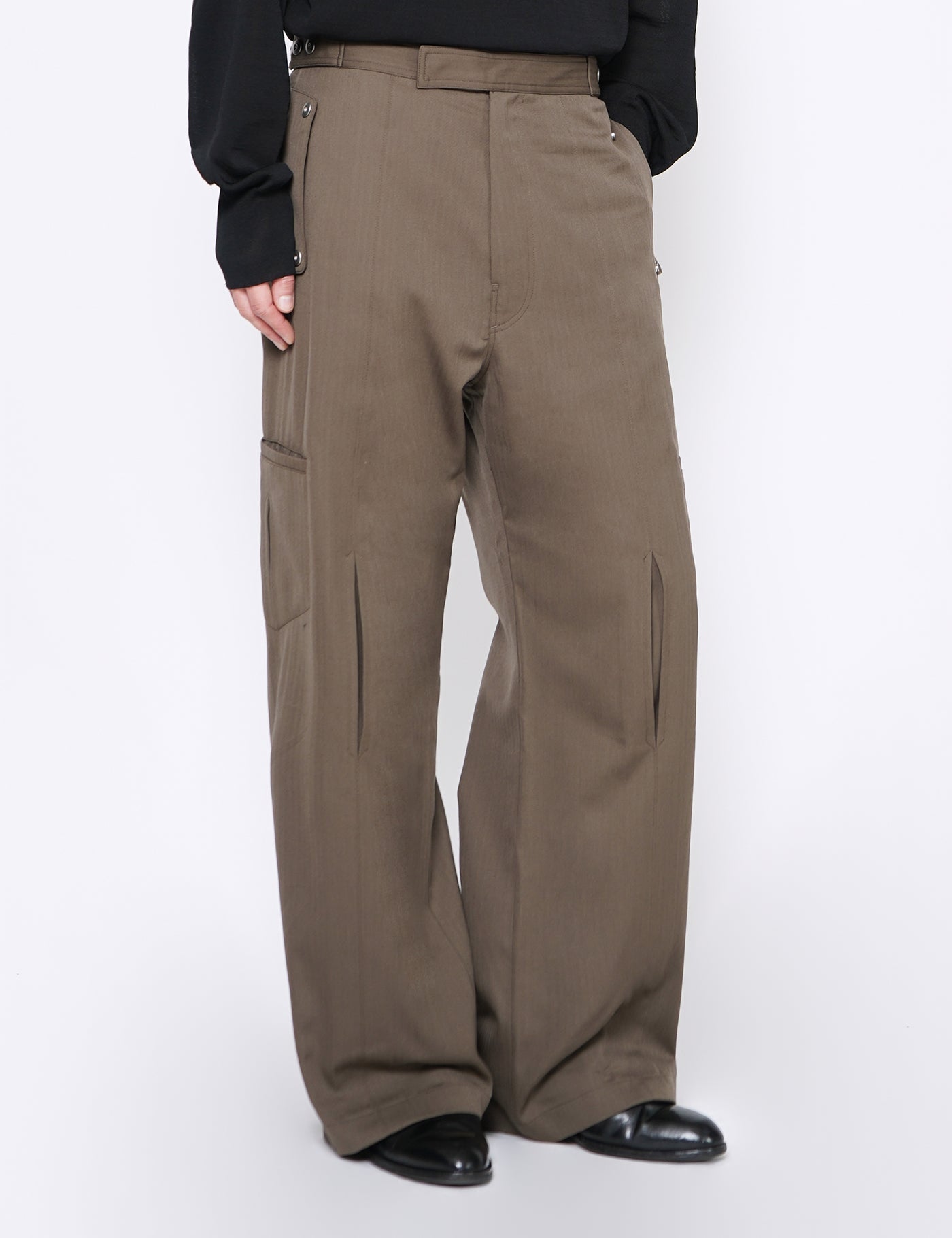 OMAR AFRIDI SAND WOVEN HERRINGBONE CAROL TROUSERS