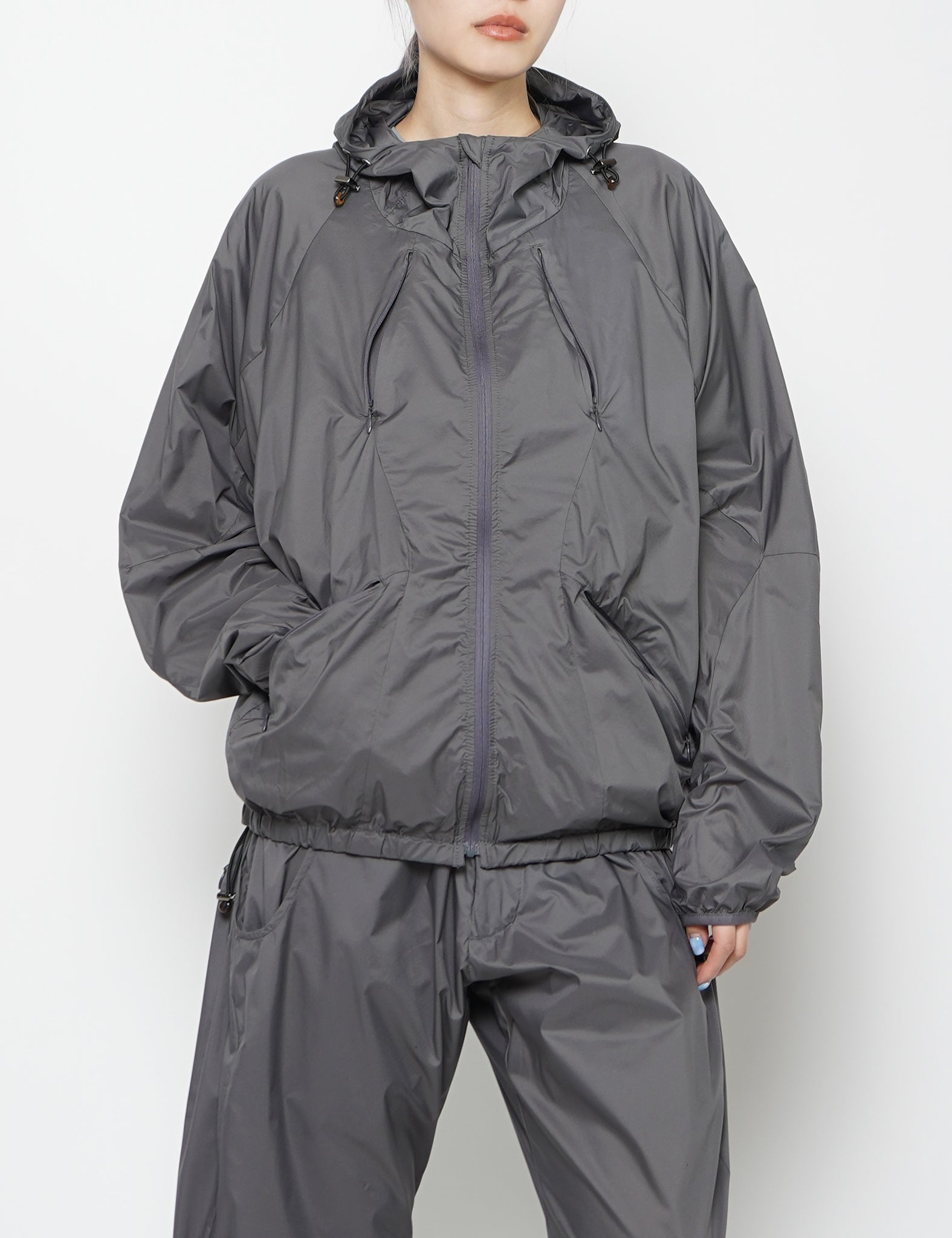 NVRFRGT STEEL GREY PANELED LIGHT WEIGHT HOODED JACKET