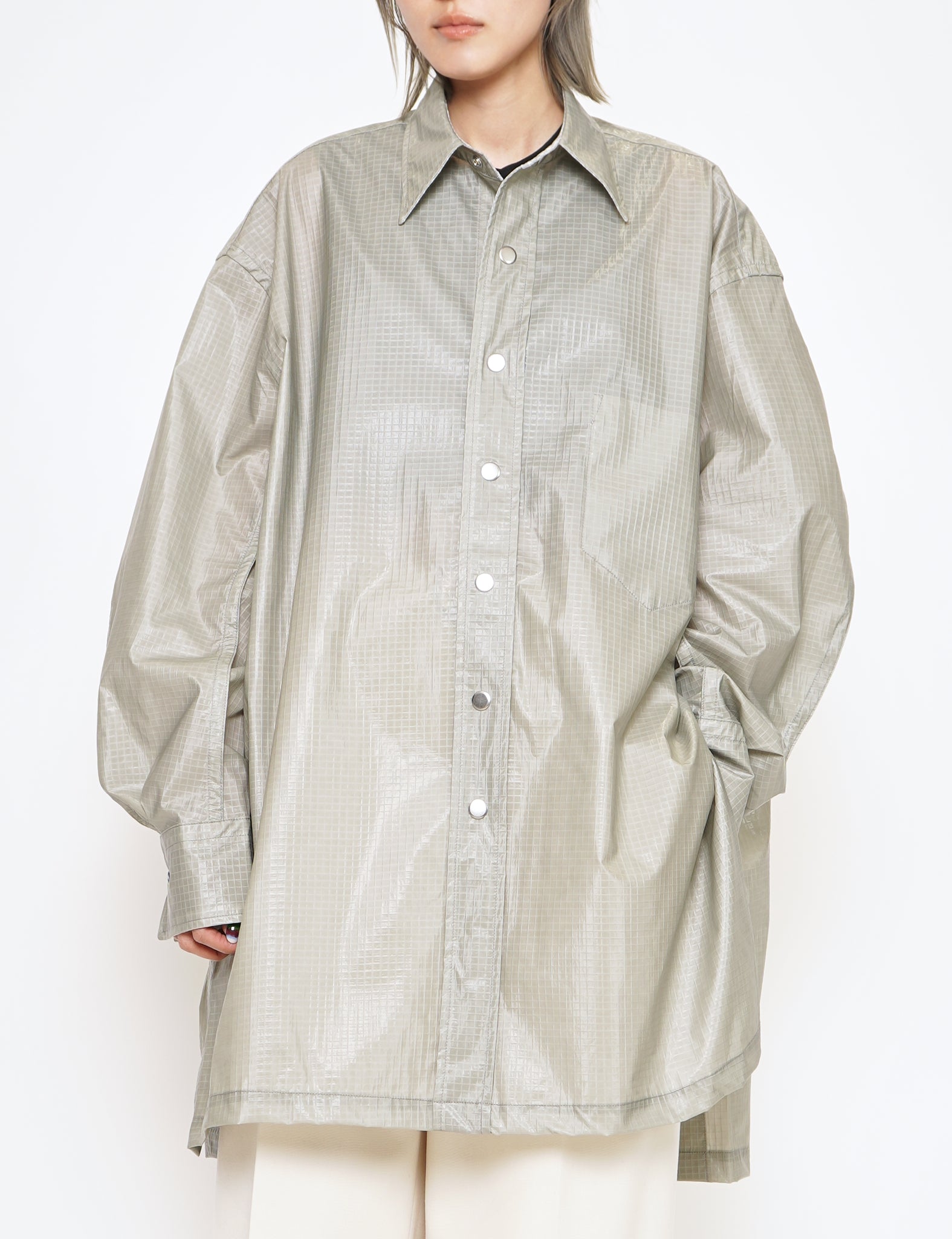 KARMUEL YOUNG GREY POLYAMIDE PU REVERSIBLE STRONG ARM COAT