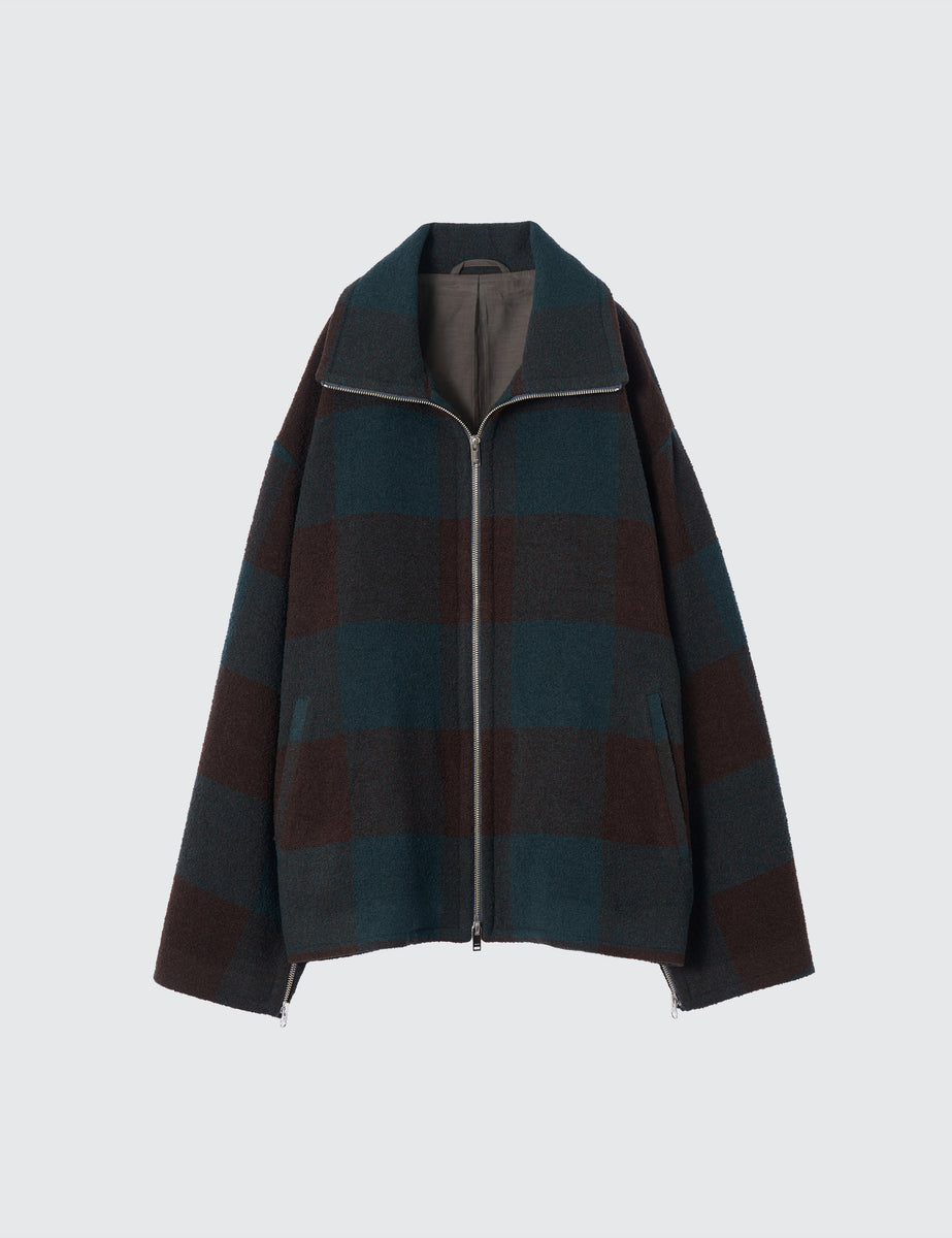 YOKE GREEN BUFFALO PLAID STAND COLLAR ZIP BLOUSON – GRAPH LAYER
