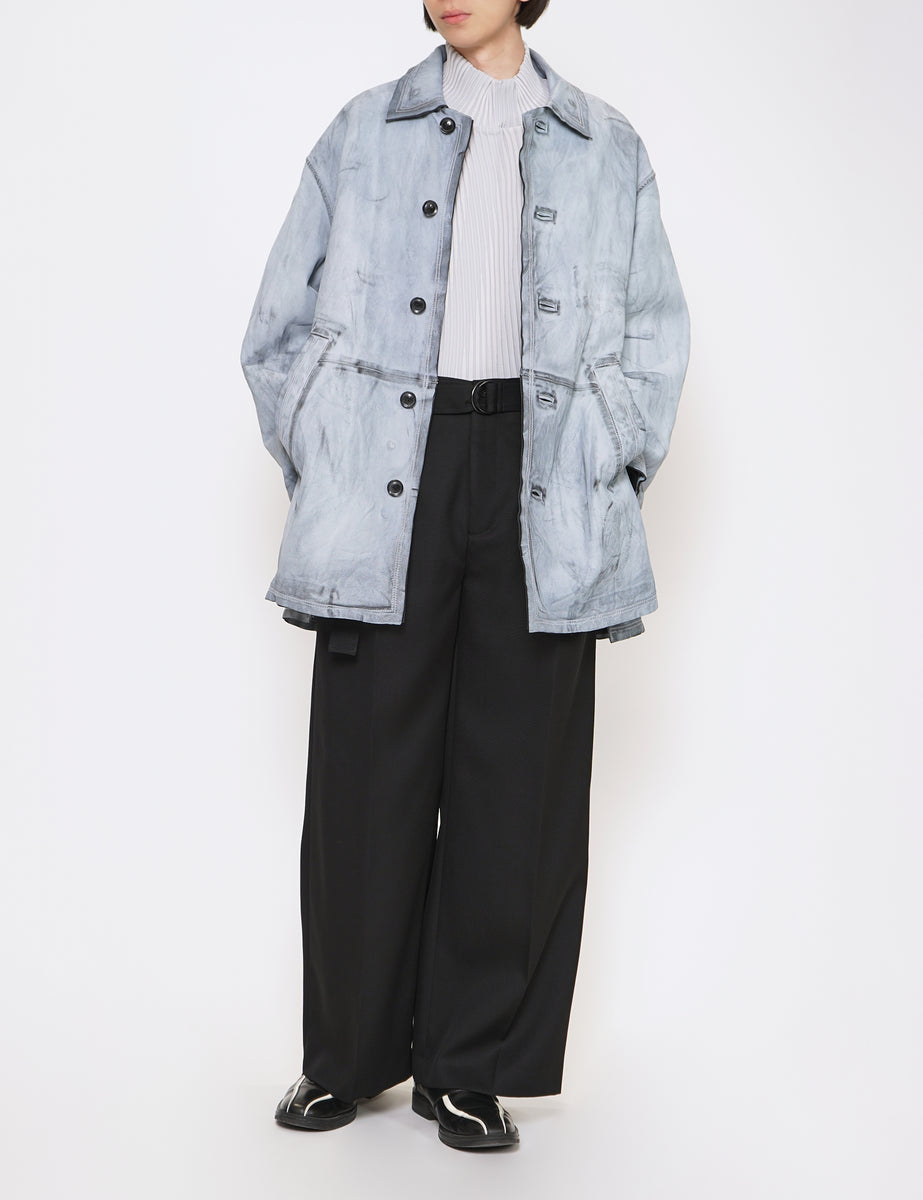 YOKE WHITE CUT-OFF LEATHER CAR COAT – GRAPH LAYER
